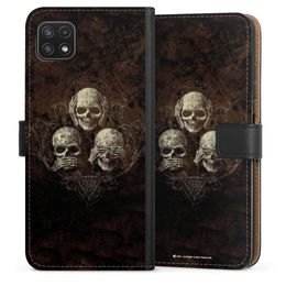 DeinDesign Galaxy A22 5G Handy Klapph&uuml;lle Handyh&uuml;lle aus Kunst Leder schwarz Flip Case Gothic Skulls Art Sideflip mit langer Lasche
