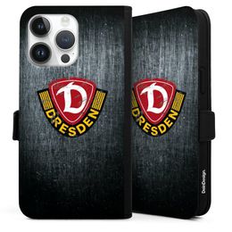DeinDesign iPhone 14 Pro Max Handy Klapph&uuml;lle Handyh&uuml;lle aus Kunst Leder schwarz Flip Case Sgd Official Licensed Product Sg Dynamo Dresden Sideflip mit Lasche