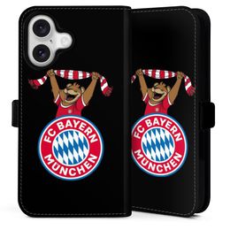DeinDesign iPhone 16 Handy Klapph&uuml;lle Handyh&uuml;lle aus Kunst Leder schwarz Flip Case Bernie Official Licensed Product Fc Bayern M&uuml;nchen Sideflip mit Lasche