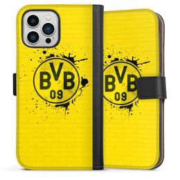 DeinDesign iPhone 13 Pro Max Handy Klapph&uuml;lle Handyh&uuml;lle aus Kunst Leder schwarz Flip Case Official Licensed Product Bvb Borussia Dortmund Sideflip mit langer 