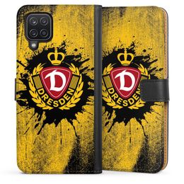 DeinDesign Galaxy A12 Handy Klapph&uuml;lle Handyh&uuml;lle aus Kunst Leder schwarz Flip Case Official Licensed Product Soccer Sg Dynamo Dresden Sideflip mit langer Lasche