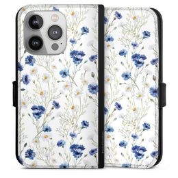 DeinDesign iPhone 14 Pro Handy Klapph&uuml;lle Handyh&uuml;lle aus Kunst Leder schwarz Flip Case Flowers Muster Flower Sideflip mit langer Lasche