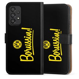 DeinDesign Galaxy A33 5G Handy Klapph&uuml;lle Handyh&uuml;lle aus Kunst Leder schwarz Flip Case Borussia Dortmund Soccer Bvb Sideflip mit langer Lasche