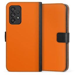 DeinDesign Galaxy A53 5G Handy Klapph&uuml;lle Handyh&uuml;lle aus Kunst Leder schwarz Flip Case Colour Unicoloured Orange Sideflip mit langer Lasche