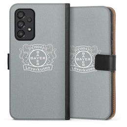 DeinDesign Galaxy A33 5G Handy Klapph&uuml;lle Handyh&uuml;lle aus Kunst Leder schwarz Flip Case Bayer 04 Leverkusen Coat Of Arms Official Licensed Product Sideflip mit 