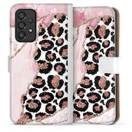 DeinDesign Galaxy A33 5G Handy Klapph&uuml;lle Handyh&uuml;lle aus Kunst Leder wei&szlig; Flip Case Glitzer Marble Leopard Sideflip mit Lasche