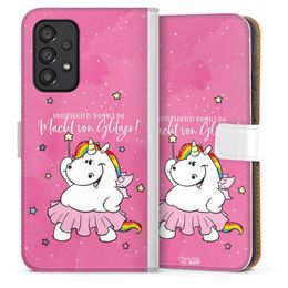 DeinDesign Galaxy A33 5G Handy Klapph&uuml;lle Handyh&uuml;lle aus Kunst Leder wei&szlig; Flip Case Pummeleinhorn Pummel & Friends Official Licensed Product Sideflip mit Lasche