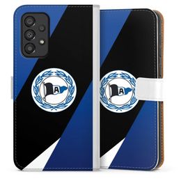 DeinDesign Galaxy A33 5G Handy Klapph&uuml;lle Handyh&uuml;lle aus Kunst Leder wei&szlig; Flip Case Arminia Bielefeld Official Licensed Product Dsc Sideflip mit Lasche