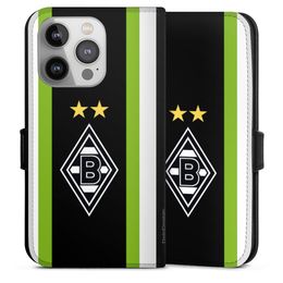 DeinDesign iPhone 14 Pro Handy Klapph&uuml;lle Handyh&uuml;lle aus Kunst Leder schwarz Flip Case Logo Gladbach Borussia M&ouml;nchengladbach Sideflip mit langer Lasche