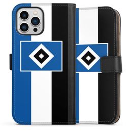 DeinDesign iPhone 13 Pro Max Handy Klapph&uuml;lle Handyh&uuml;lle aus Kunst Leder schwarz Flip Case Stripes Hamburger Sv Hsv Sideflip mit langer Lasche