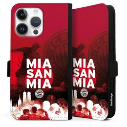 DeinDesign iPhone 14 Pro Max Handy Klapph&uuml;lle Handyh&uuml;lle aus Kunst Leder schwarz Flip Case Mia San Mia Fcb Fc Bayern M&uuml;nchen Sideflip mit Lasche