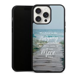 DeinDesign iPhone 15 Pro Max Handy Gallery Case Handyh&uuml;lle 9H Geh&auml;rtetes Glas R&uuml;ckseite H&uuml;lle Statement Beach Spruch Gallery Case