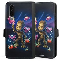 DeinDesign Huawei P30 Handy Klapph&uuml;lle Handyh&uuml;lle aus Kunst Leder schwarz Flip Case Baby Groot Marvel Guardians Of The Galaxy Sideflip mit langer Lasche