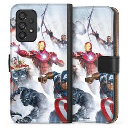 DeinDesign Galaxy A53 5G Handy Klapph&uuml;lle Handyh&uuml;lle aus Kunst Leder schwarz Flip Case Marvel Avengers Official Licensed Product Sideflip mit langer Lasche