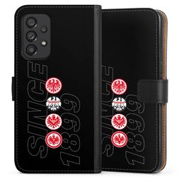 DeinDesign Galaxy A53 5G Handy Klapph&uuml;lle Handyh&uuml;lle aus Kunst Leder schwarz Flip Case Eagle Eintracht Frankfurt Logo Sideflip mit langer Lasche
