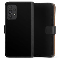DeinDesign Galaxy A53 5G Handy Klapph&uuml;lle Handyh&uuml;lle aus Kunst Leder schwarz Flip Case Unicoloured Black Colour Sideflip mit langer Lasche