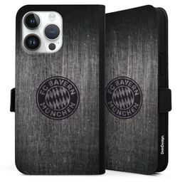 DeinDesign iPhone 14 Pro Max Handy Klapph&uuml;lle Handyh&uuml;lle aus Kunst Leder schwarz Flip Case Fcb Metallic Look Fc Bayern M&uuml;nchen Sideflip mit Lasche