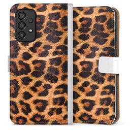 DeinDesign Galaxy A33 5G Handy Klapph&uuml;lle Handyh&uuml;lle aus Kunst Leder wei&szlig; Flip Case Animal Print Leopard Fur Sideflip mit Lasche
