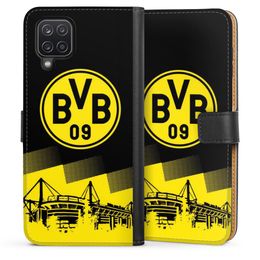 DeinDesign Galaxy A12 Handy Klapph&uuml;lle Handyh&uuml;lle aus Kunst Leder schwarz Flip Case Bvb Stadium Borussia Dortmund Sideflip mit langer Lasche