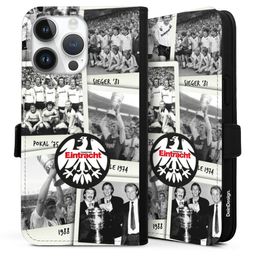 DeinDesign iPhone 14 Pro Max Handy Klapph&uuml;lle Handyh&uuml;lle aus Kunst Leder schwarz Flip Case Retro Official Licensed Product Eintracht Frankfurt Sideflip mit 