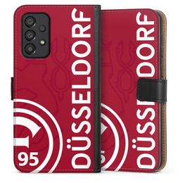DeinDesign Galaxy A33 5G Handy Klapph&uuml;lle Handyh&uuml;lle aus Kunst Leder schwarz Flip Case Lettering F95 Fortuna D&uuml;sseldorf Sideflip mit langer Lasche