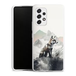 DeinDesign Galaxy A53 5G Handy Silikon H&uuml;lle Case wei&szlig; Handyh&uuml;lle Nature Mountain Fox Silikon Case