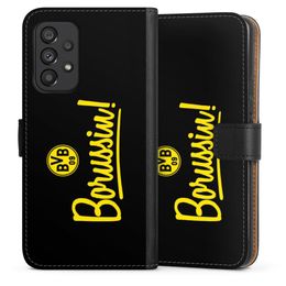 DeinDesign Galaxy A53 5G Handy Klapph&uuml;lle Handyh&uuml;lle aus Kunst Leder schwarz Flip Case Borussia Dortmund Soccer Bvb Sideflip mit langer Lasche