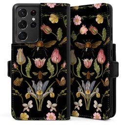DeinDesign Galaxy S21 Ultra 5G Handy Klapph&uuml;lle Handyh&uuml;lle aus Kunst Leder schwarz Flip Case Flower Wreath Bee Blossom Sideflip mit Lasche