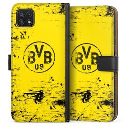 DeinDesign Galaxy A22 5G Handy Klapph&uuml;lle Handyh&uuml;lle aus Kunst Leder schwarz Flip Case Bvb Borussia Dortmund Official Licensed Product Sideflip mit langer Lasche