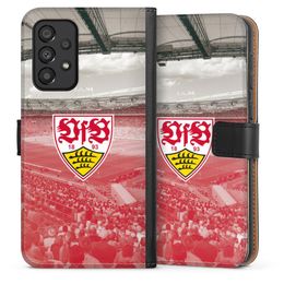 DeinDesign Galaxy A33 5G Handy Klapph&uuml;lle Handyh&uuml;lle aus Kunst Leder schwarz Flip Case Official Licensed Product Vfb Stuttgart Stadium Sideflip mit langer Lasche