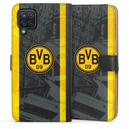 DeinDesign Galaxy A12 Handy Klapph&uuml;lle Handyh&uuml;lle aus Kunst Leder schwarz Flip Case Bvb Stadium Borussia Dortmund Sideflip mit langer Lasche