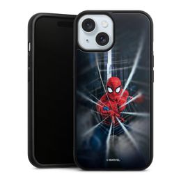 DeinDesign iPhone 15 Handy Gallery Case Handyh&uuml;lle 9H Geh&auml;rtetes Glas R&uuml;ckseite H&uuml;lle Kinofilm Marvel Spiderman Gallery Case