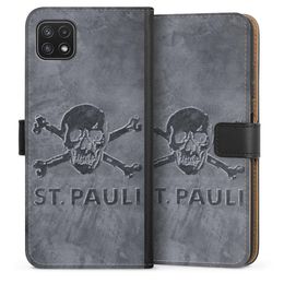 DeinDesign Galaxy A22 5G Handy Klapph&uuml;lle Handyh&uuml;lle aus Kunst Leder schwarz Flip Case Concrete Logo Fc St. Pauli Sideflip mit langer Lasche