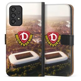DeinDesign Galaxy A33 5G Handy Klapph&uuml;lle Handyh&uuml;lle aus Kunst Leder schwarz Flip Case Stadium Sg Dynamo Dresden Sgd Sideflip mit langer Lasche