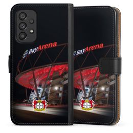 DeinDesign Galaxy A53 5G Handy Klapph&uuml;lle Handyh&uuml;lle aus Kunst Leder schwarz Flip Case Bayer 04 Leverkusen Stadium Official Licensed Product Sideflip mit langer 