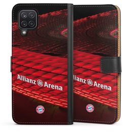 DeinDesign Galaxy A12 Handy Klapph&uuml;lle Handyh&uuml;lle aus Kunst Leder schwarz Flip Case Fc Bayern M&uuml;nchen Stadium Fcb Sideflip mit langer Lasche