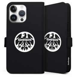 DeinDesign iPhone 14 Pro Max Handy Klapph&uuml;lle Handyh&uuml;lle aus Kunst Leder schwarz Flip Case Logo Eintracht Frankfurt Eagle Sideflip mit Lasche