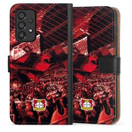 DeinDesign Galaxy A33 5G Handy Klapph&uuml;lle Handyh&uuml;lle aus Kunst Leder schwarz Flip Case Merchandise Bayer 04 Leverkusen Official Licensed Product Sideflip mit 