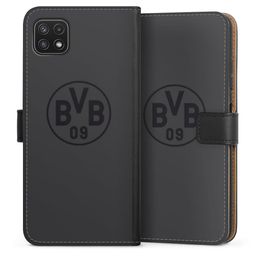 DeinDesign Galaxy A22 5G Handy Klapph&uuml;lle Handyh&uuml;lle aus Kunst Leder schwarz Flip Case Borussia Dortmund Bvb Logo Sideflip mit langer Lasche