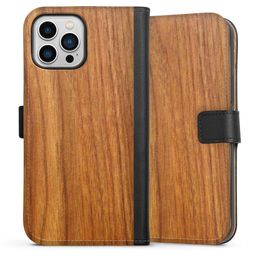 DeinDesign iPhone 13 Pro Max Handy Klapph&uuml;lle Handyh&uuml;lle aus Kunst Leder schwarz Flip Case Larch Wood Wooden Look Sideflip mit langer Lasche