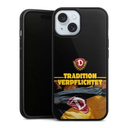 DeinDesign iPhone 15 Handy Gallery Case Handyh&uuml;lle 9H Geh&auml;rtetes Glas R&uuml;ckseite H&uuml;lle Sgd Sg Dynamo Dresden Merchandise Gallery Case