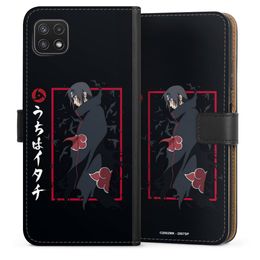 DeinDesign Galaxy A22 5G Handy Klapph&uuml;lle Handyh&uuml;lle aus Kunst Leder schwarz Flip Case Official Licensed Product Naruto Shippuden Itachi Uchiha Sideflip mit 