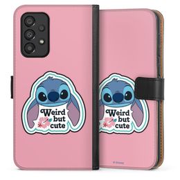 DeinDesign Galaxy A33 5G Handy Klapph&uuml;lle Handyh&uuml;lle aus Kunst Leder schwarz Flip Case Disney Sayings Lilo & Stitch Sideflip mit langer Lasche