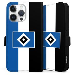 DeinDesign iPhone 14 Pro Max Handy Klapph&uuml;lle Handyh&uuml;lle aus Kunst Leder schwarz Flip Case Stripes Hamburger Sv Hsv Sideflip mit Lasche