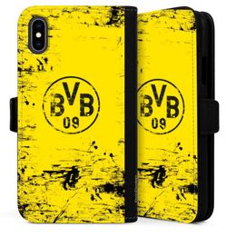 DeinDesign iPhone X Handy Klapph&uuml;lle Handyh&uuml;lle aus Kunst Leder schwarz Flip Case Bvb Official Licensed Product Borussia Dortmund Sideflip mit langer Lasche