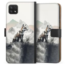 DeinDesign Galaxy A22 5G Handy Klapph&uuml;lle Handyh&uuml;lle aus Kunst Leder schwarz Flip Case Nature Mountain Fox Sideflip mit langer Lasche