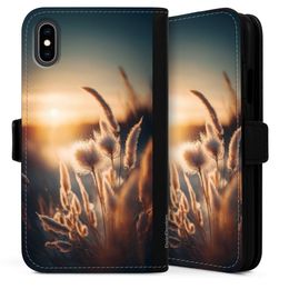 DeinDesign iPhone X Handy Klapph&uuml;lle Handyh&uuml;lle aus Kunst Leder schwarz Flip Case Sun Pampasgras Nature Sideflip mit langer Lasche
