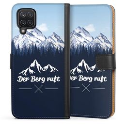 DeinDesign Galaxy A12 Handy Klapph&uuml;lle Handyh&uuml;lle aus Kunst Leder schwarz Flip Case Wanderlust Sky Mountain Sideflip mit langer Lasche