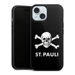 DeinDesign iPhone 15 Handy Gallery Case Handyh&uuml;lle 9H Geh&auml;rtetes Glas R&uuml;ckseite H&uuml;lle Totenkopf Fc St. Pauli Official Licensed Product Gallery Case