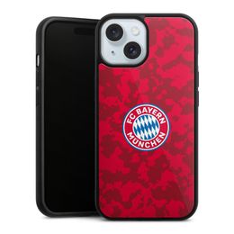 DeinDesign iPhone 15 Handy Gallery Case Handyh&uuml;lle 9H Geh&auml;rtetes Glas R&uuml;ckseite H&uuml;lle Camouflage Fcb Fc Bayern M&uuml;nchen Gallery Case